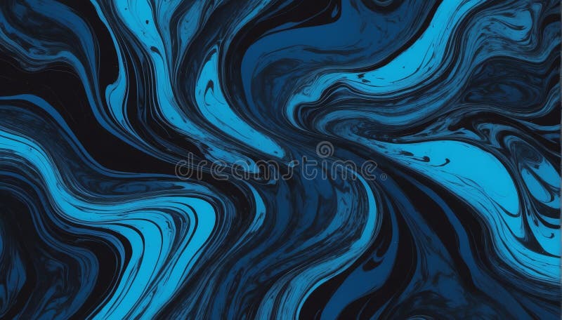 Blue on Black Theme Marbled Paper Design Ai Generated Stock ...