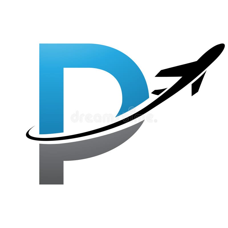 Blue and Black Uppercase Letter P Icon with an Airplane Stock Vector ...