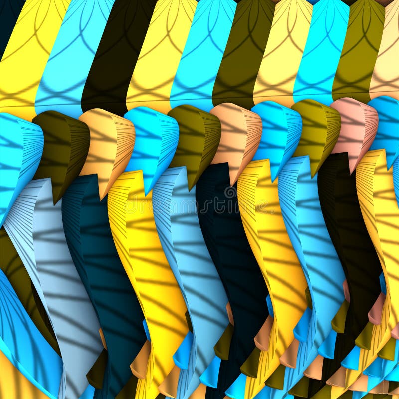 Blue, Black and Yellow Colored Abstract Curves, 3d Objects. 3d ...