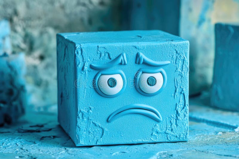 A Blue Block Features a Simple yet Expressive Sad Face Design, Suitable ...