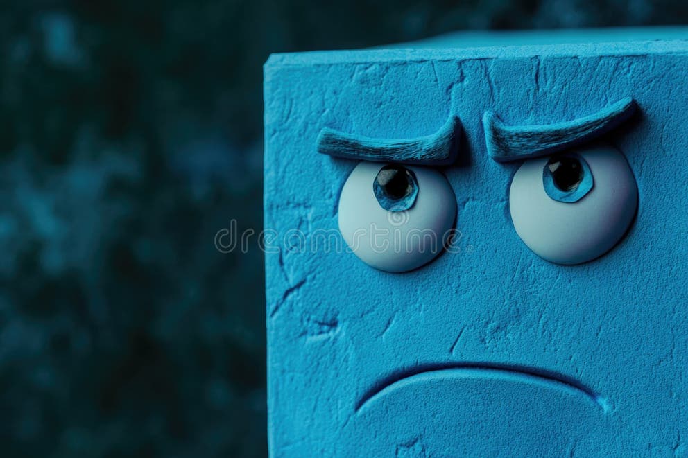 A Blue Block with a Sad Face Expression, Useful for Illustrations or ...
