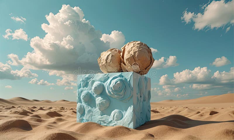 A Blue Block Sits on a Sandy Surface in the Middle of a Desert. Stock ...