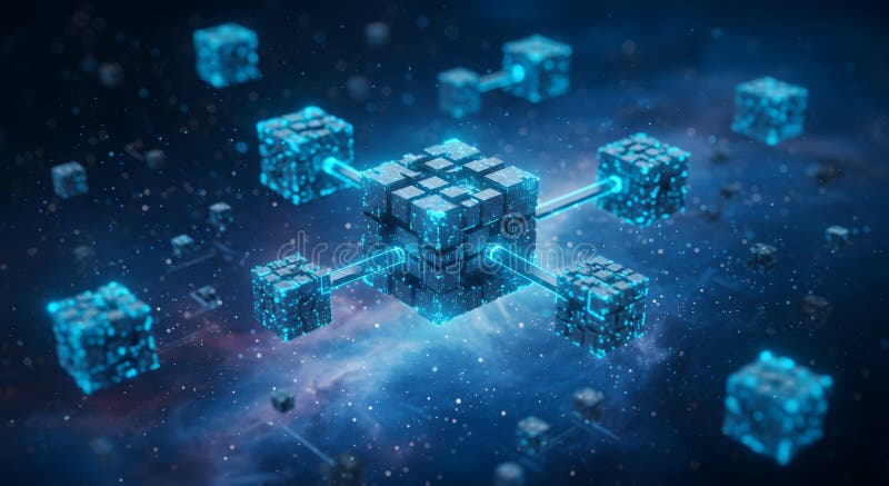 Blue Blockchain System Network Connection Stock Illustration ...