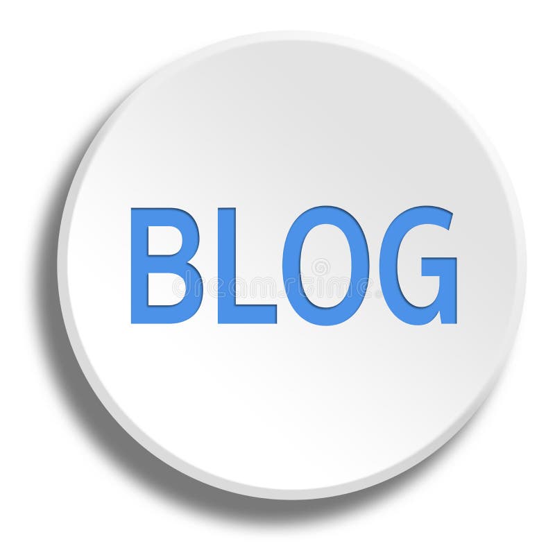 Blue Blog in Round White Button with Shadow Stock Illustration ...