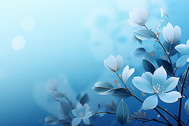 Blue Blooms Flourish Against a Serene Blue Background Stock ...