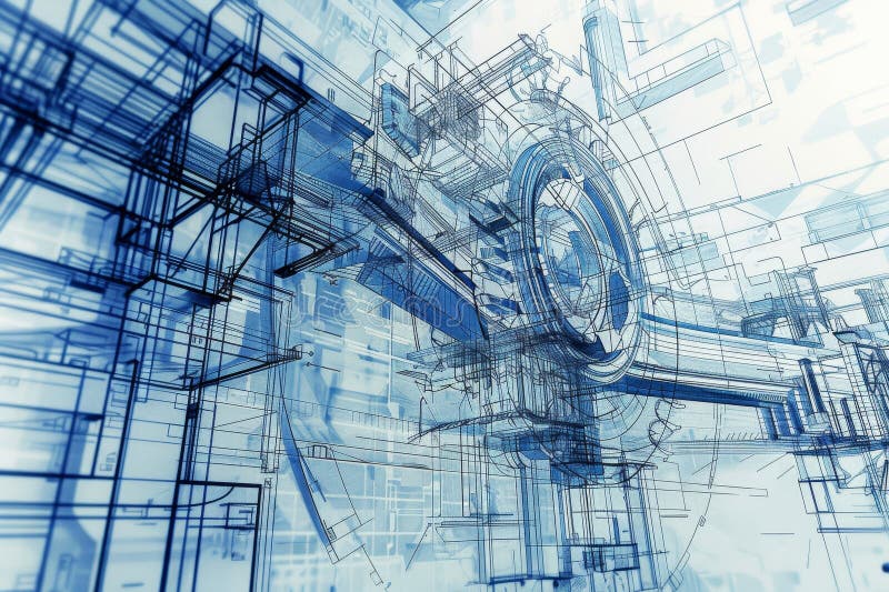 Blue Blueprint Drawing of a Futuristic Building Design, Digitally ...