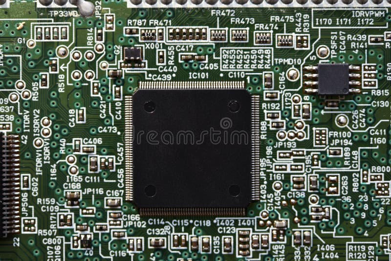 Blue Board with Radio Elements. a Chip with a Processor and Transistors ...