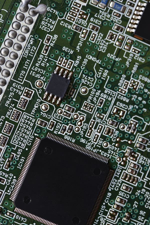 Blue Board with Radio Elements. a Chip with a Processor and Transistors ...