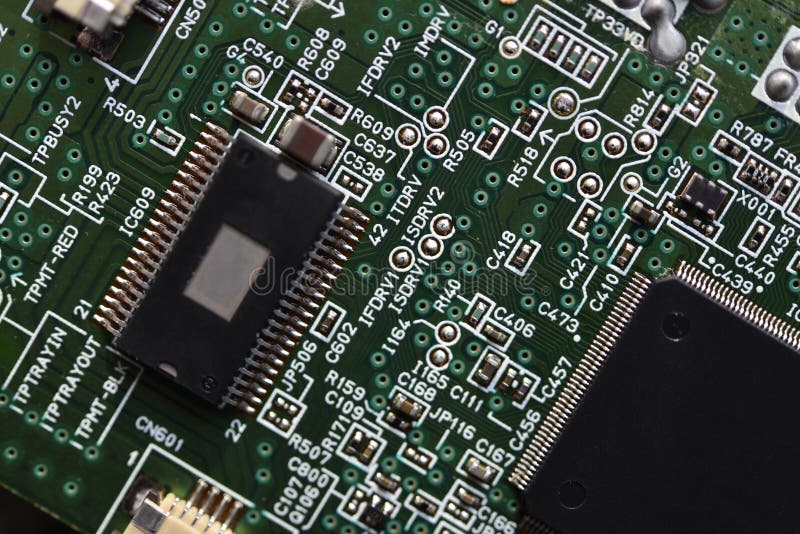 Blue Board with Radio Elements. a Chip with a Processor and Transistors ...