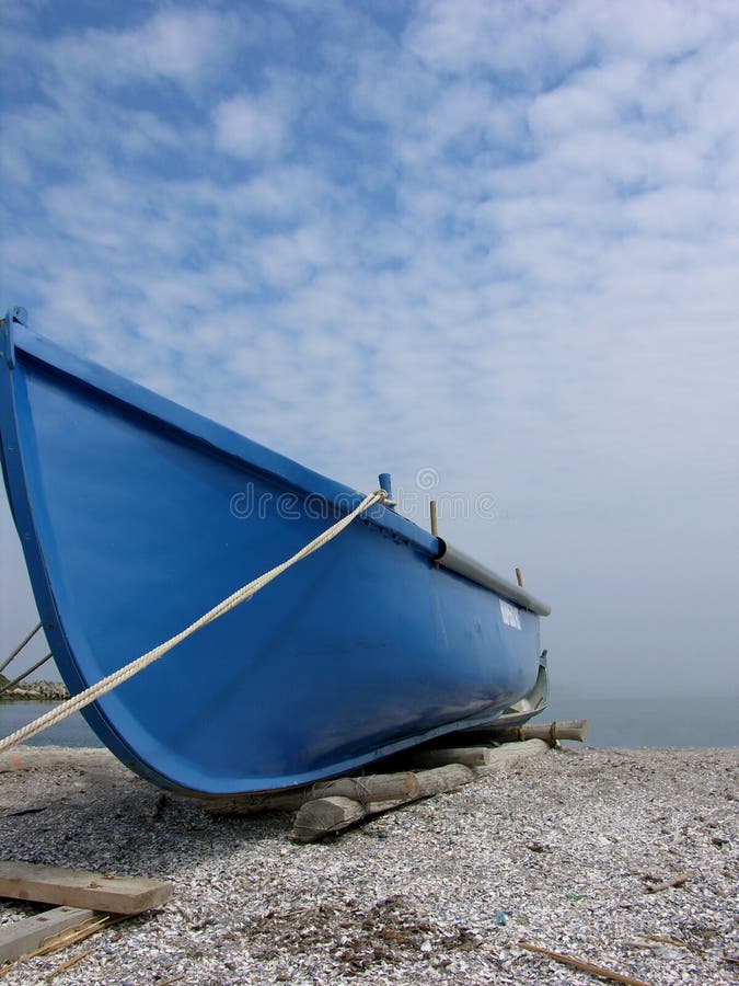 Blue Boat on the Lake in Autumn Forest. Stock Image - Image of light ...