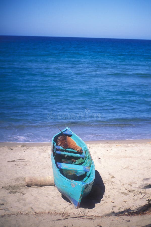 Blue Boat Beach Caribbean Sea Still Life Stock Image - Image of blue ...