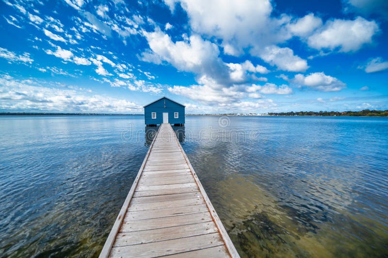 Blue Boat House in Perth Along Swan River Stock Image - Image of ...