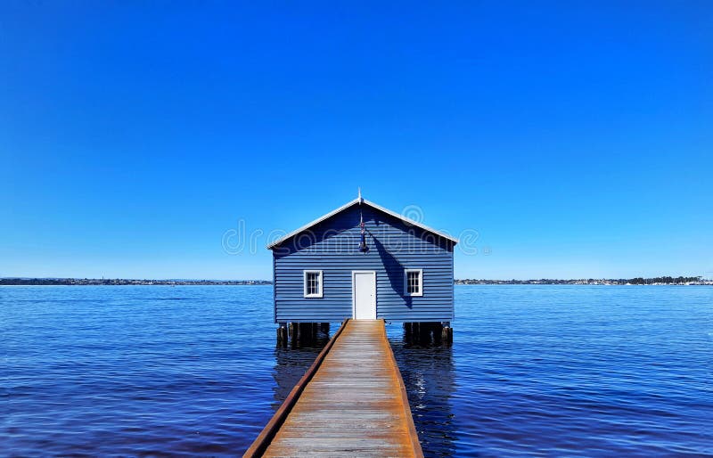 Blue Boat Shed on the Swan River, Perth Stock Image - Image of blue ...