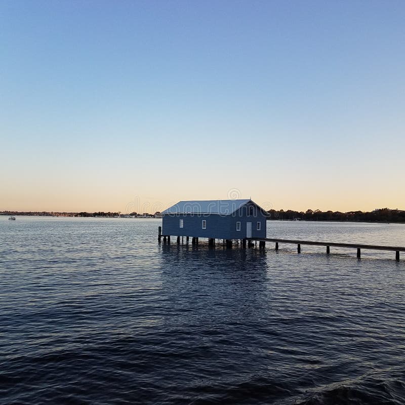 Blue Boathouse with Characteristic Architecture Stock Image - Image of ...