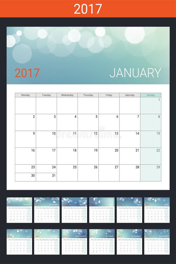Blue Bokeh 2017 Calendar or Desk Planner Set Stock Vector ...