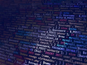 Blue Bokeh Computer Code Background for Job Offer. Stock Image - Image ...