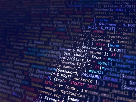 Blue Bokeh Computer Code Background for Job Offer. Stock Image - Image ...