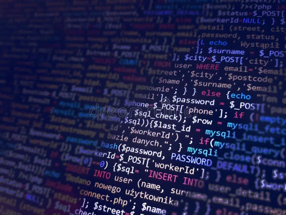 Blue Bokeh Computer Code Background for Job Offer. Stock Image - Image ...