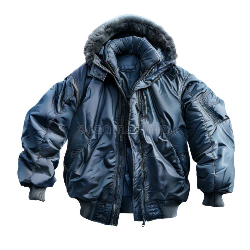 Blue Bomber Jacket with Fur Hood Stock Image - Illustration of timeless ...