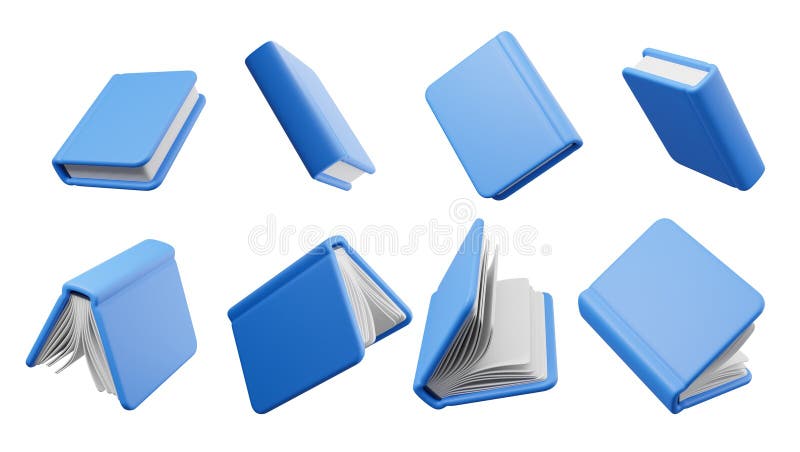Blue Books Set from Different Angles on White Background Stock ...