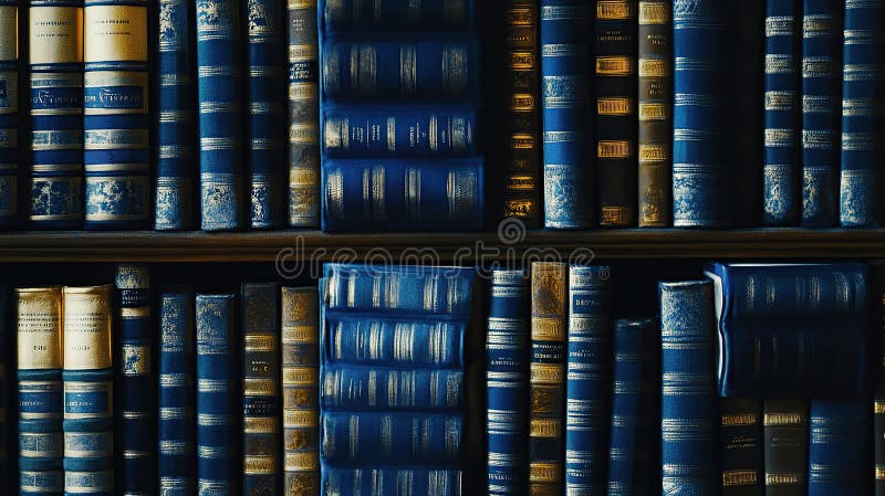 Blue Bookshelf Library Interior Knowledge Research Stock Photo - Image ...