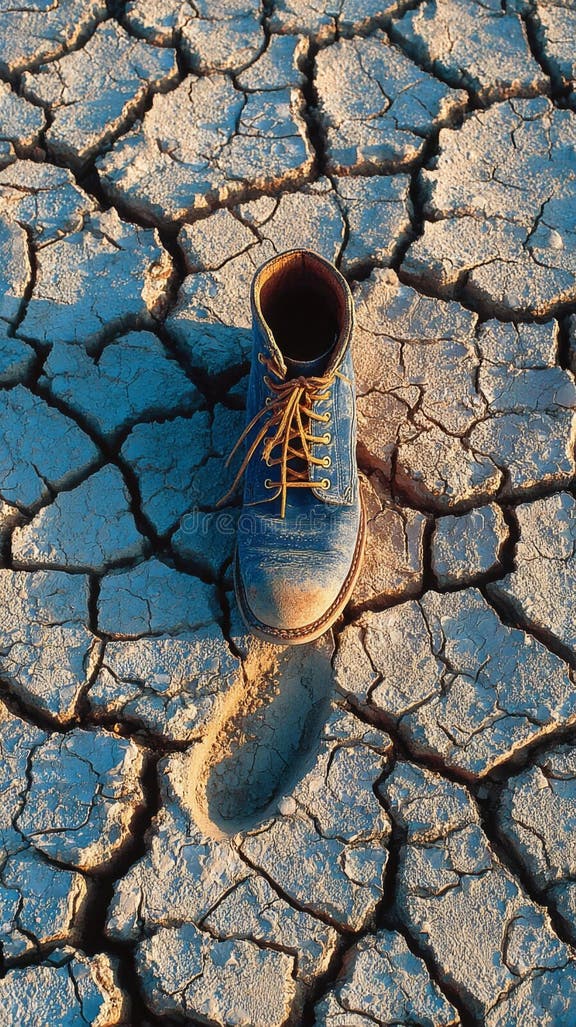 Blue Boot on Cracked Earth in Arid Landscape Stock Illustration ...