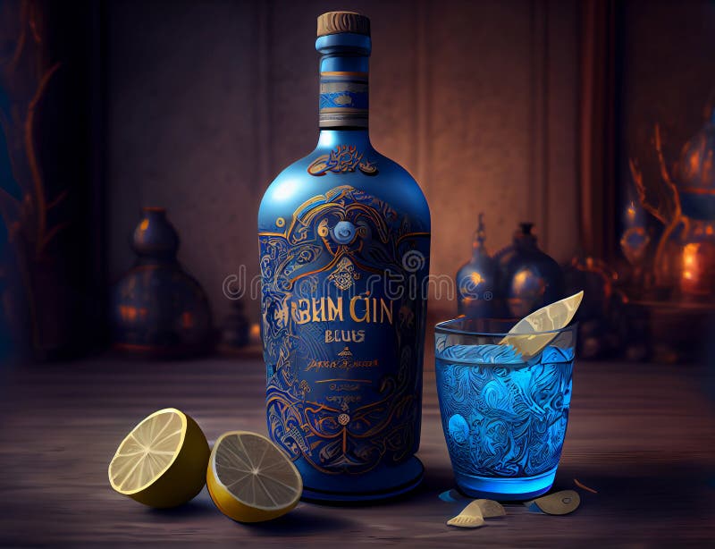 Blue Bottle of Alcohol on the Table. Stock Illustration - Illustration ...