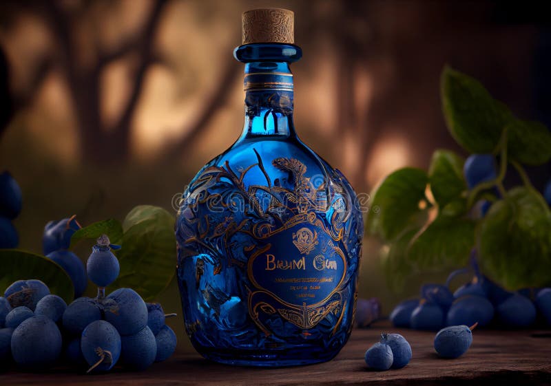 Blue Bottle of Alcohol on the Table. Stock Illustration - Illustration ...