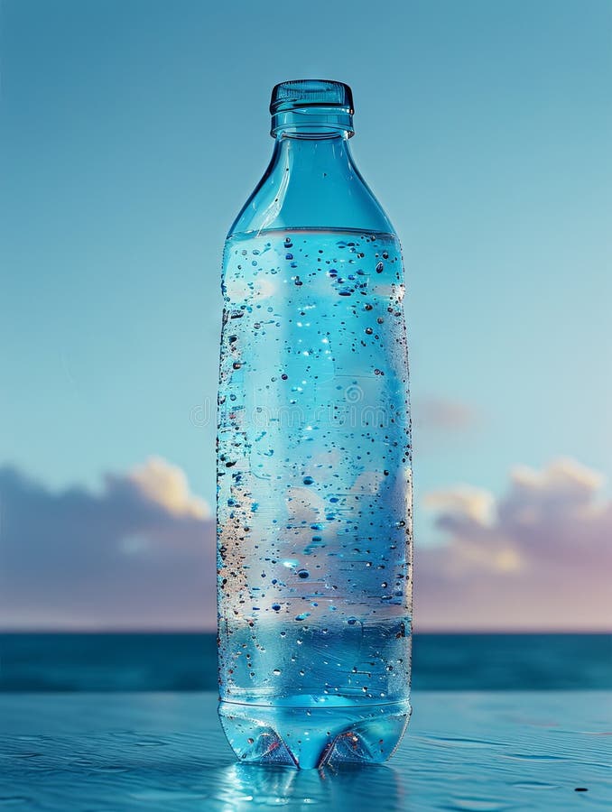 A Blue Bottle of Water on a Table Stock Image - Image of aqua, bubble ...