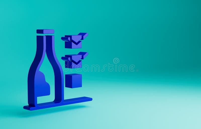 Blue Bottle of Wine Icon Isolated on Blue Background. Minimalism ...