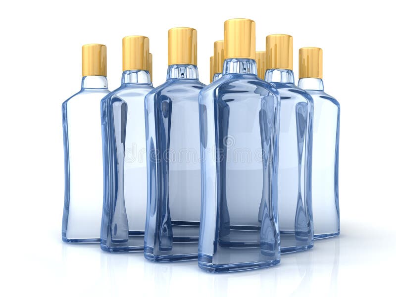 Blue Bottles Isolated on the White Stock Illustration - Illustration of ...