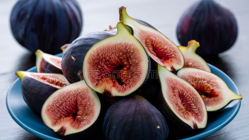 A Blue Bowl of Figs on a Table with Other Fruit, AI Stock Photo - Image ...