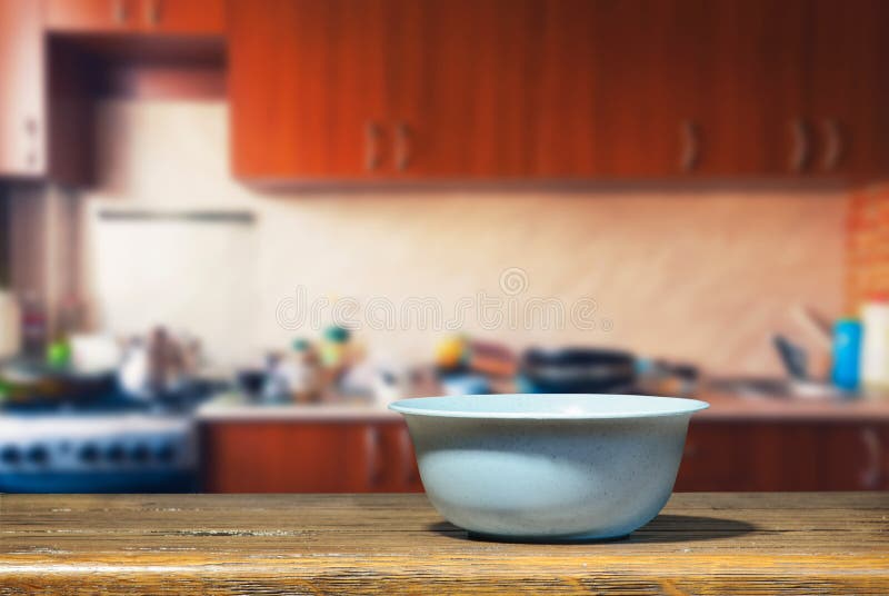 Blue Bowl on the Kitchen Table Stock Image - Image of kitchenware ...