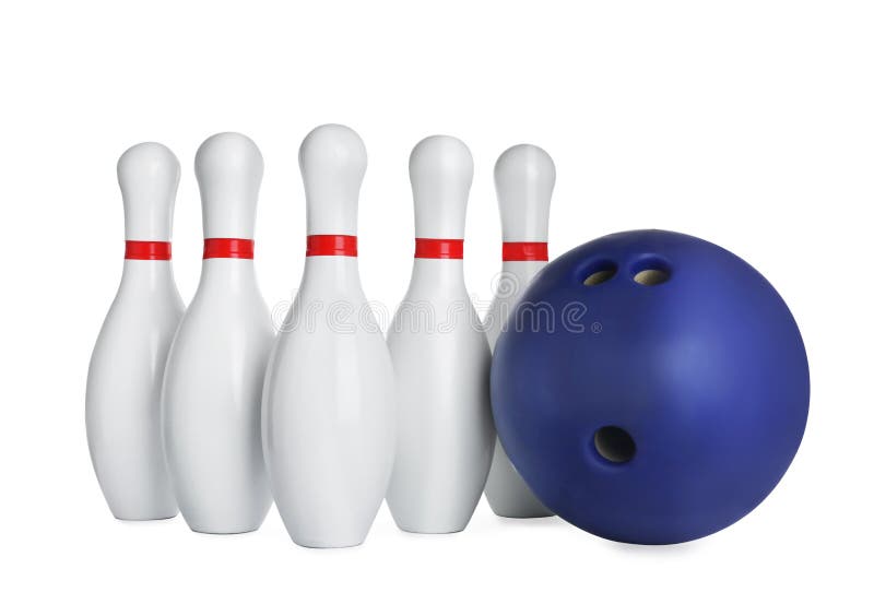 Blue Bowling Ball and Pins Isolated Stock Image - Image of strike ...