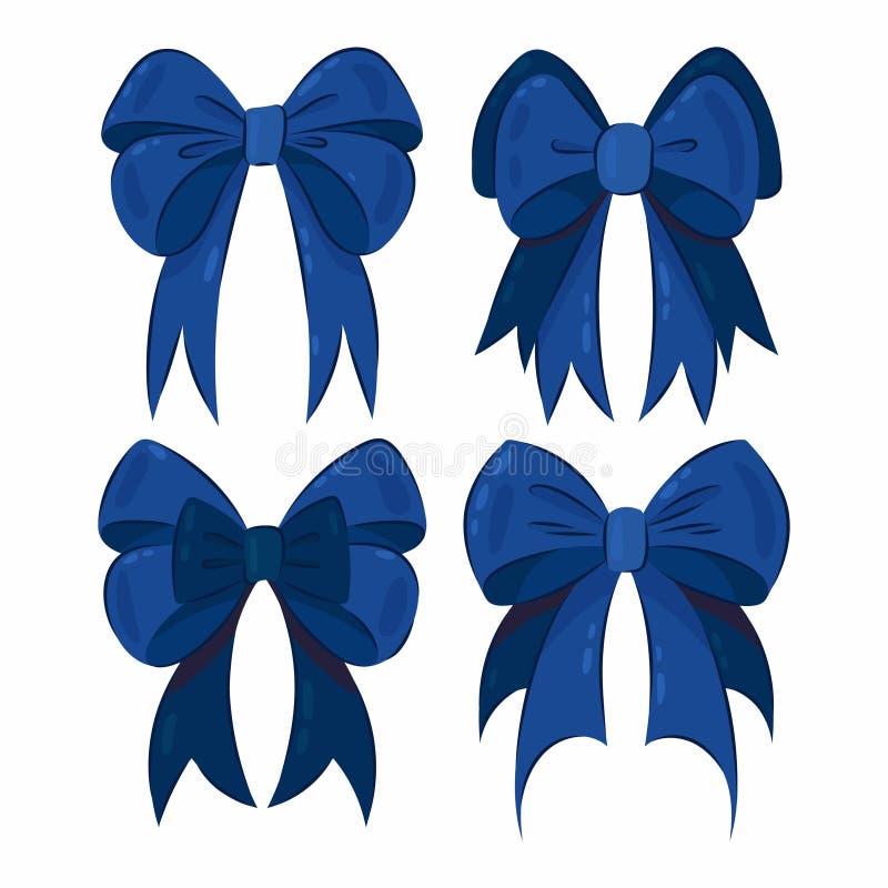 Blue Bows. Set of Four Vector Illustrations of Bows for Decoration in ...