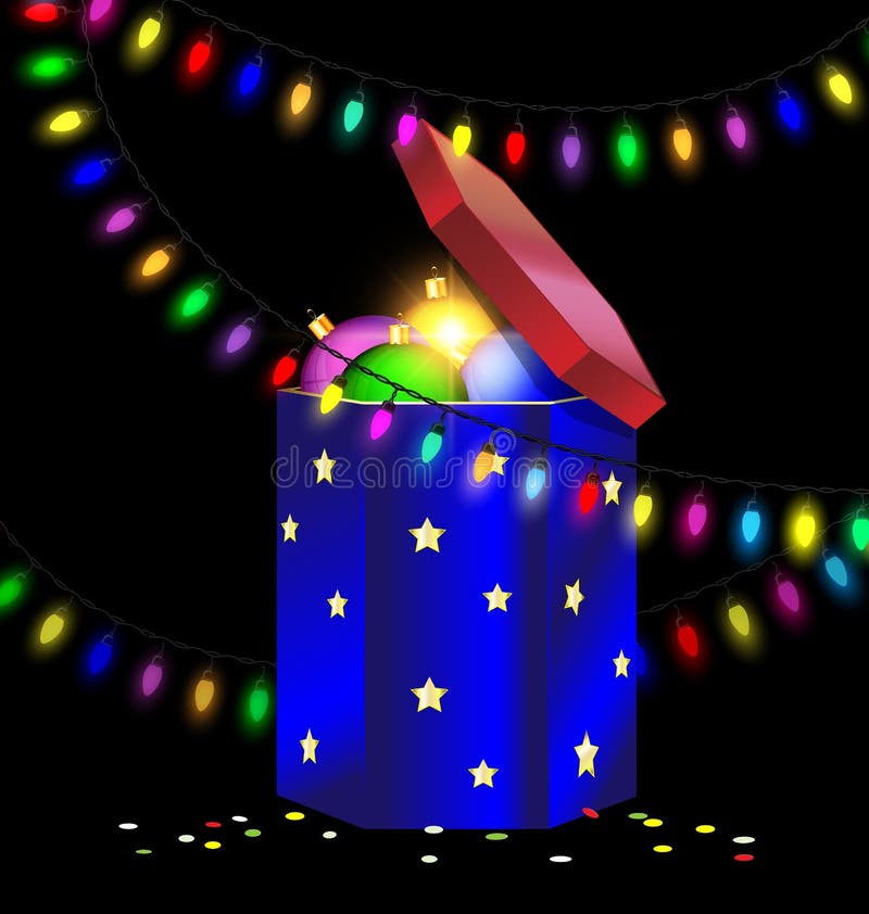 Blue Box with Balls and Garland Stock Vector - Illustration of ball ...