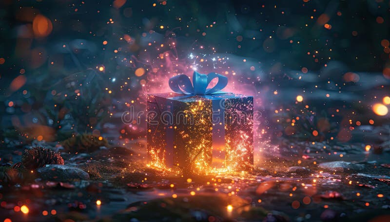 A Blue Box with a Blue Ribbon is Exploding in a Colorful Explosion of ...