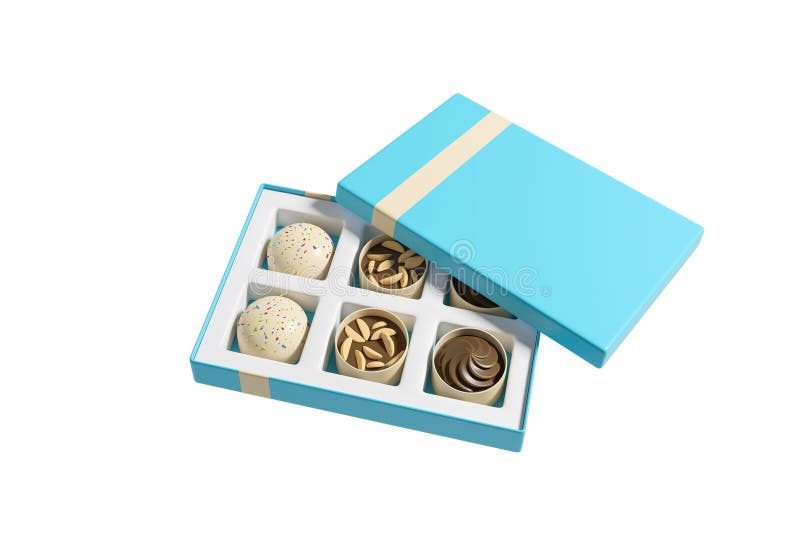 Blue Box with Chocolate Sweets on White Background. Mockup Stock ...