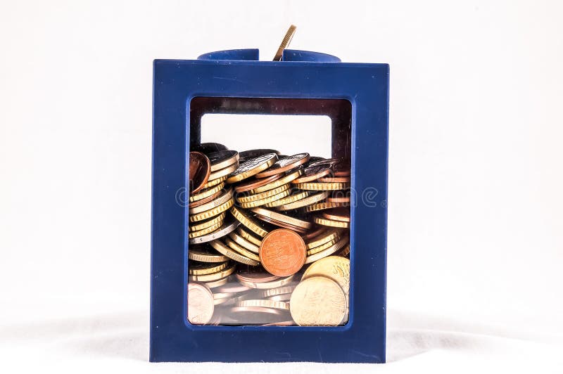 A Blue Box Filled with Coins Stock Image - Image of economy, coin ...