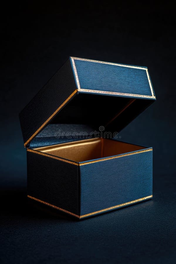 A Blue Box with Gold Trim on a Black Background, Perfect for Packaging ...