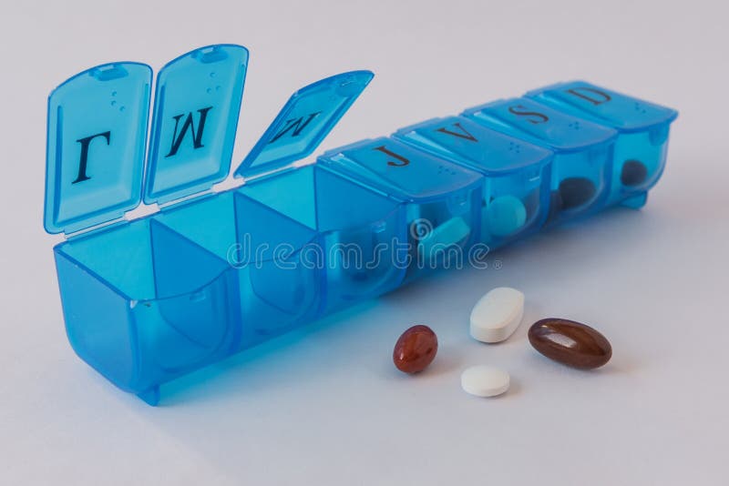 Blue Box for Organizing Weekly Drugs Stock Image - Image of product ...
