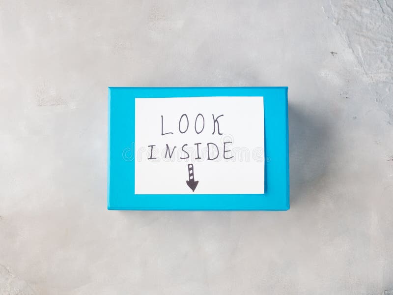 Blue Box with Paper Card Look Inside Top View Stock Image - Image of ...