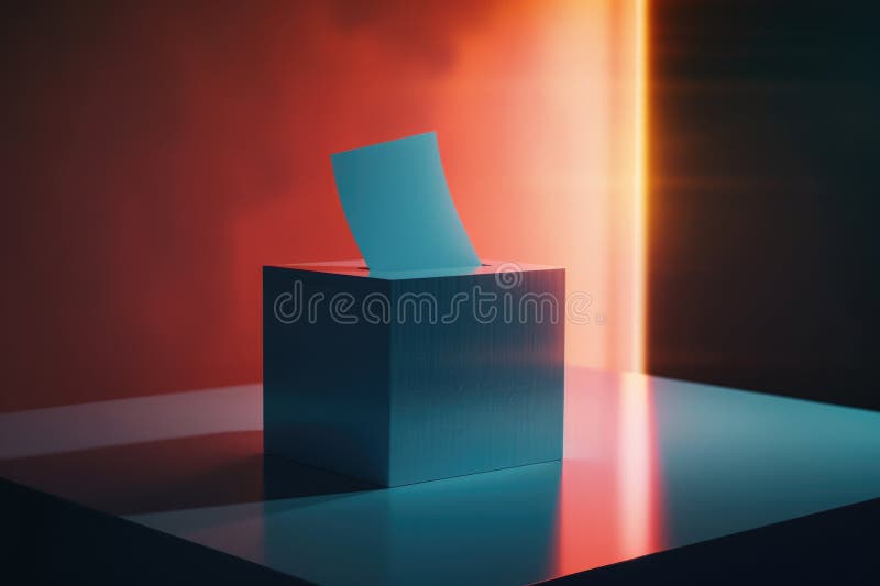 A Blue Box with a Piece of Paper Protruding from the Top Stock Photo ...