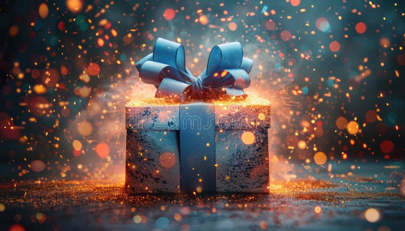 A Blue Box with a Blue Ribbon is Exploding in a Colorful Explosion of ...