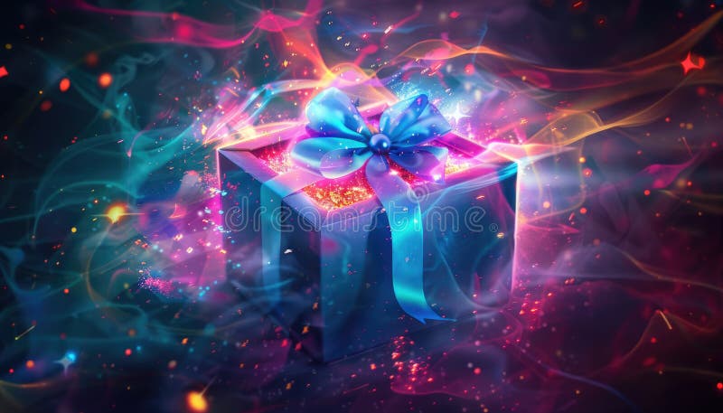 A Blue Box with a Blue Ribbon is Exploding in a Colorful Explosion of ...