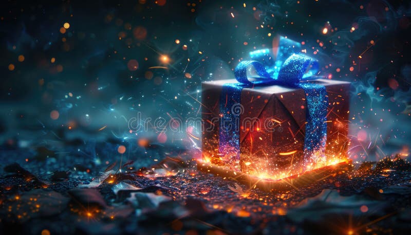 A Blue Box with a Blue Ribbon is Exploding in a Colorful Explosion of ...