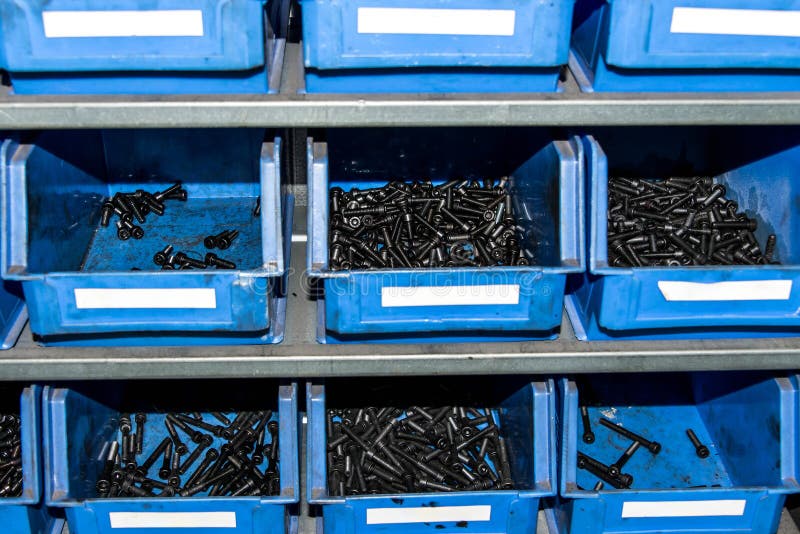 Blue Box with Small Construction Storage Compartments Filled with ...