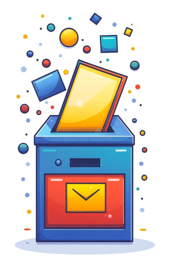 A Blue Box with a Yellow Envelope Inside of it Stock Photo - Image of ...