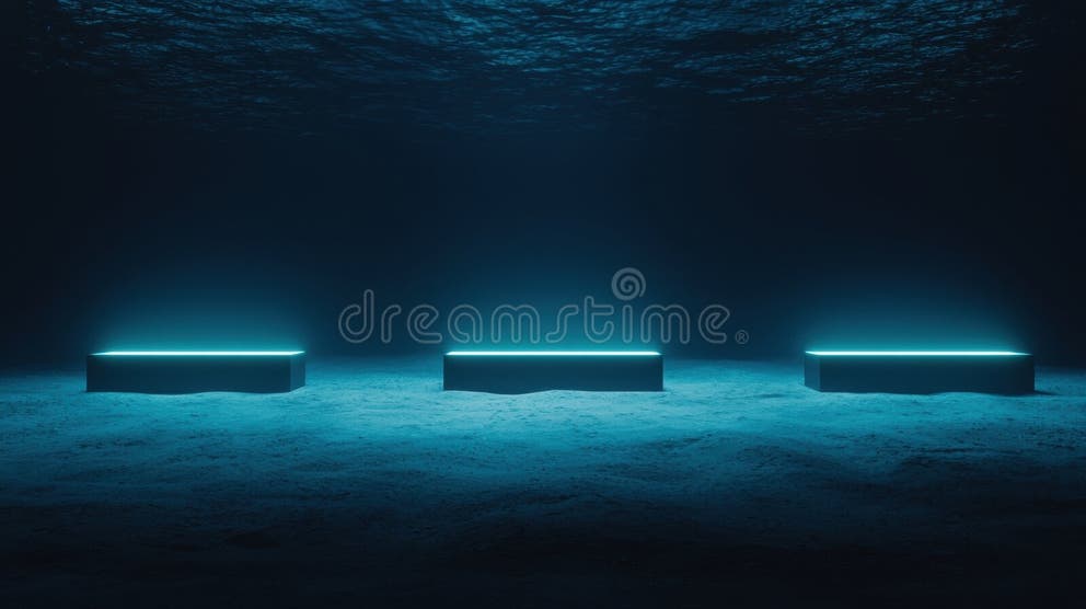 Blue Boxes Underwater stock photo. Image of generated - 374172924