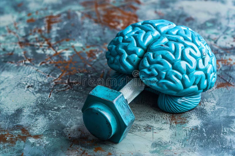 A Blue Brain with a Dumbbell on Top Stock Image - Image of person ...